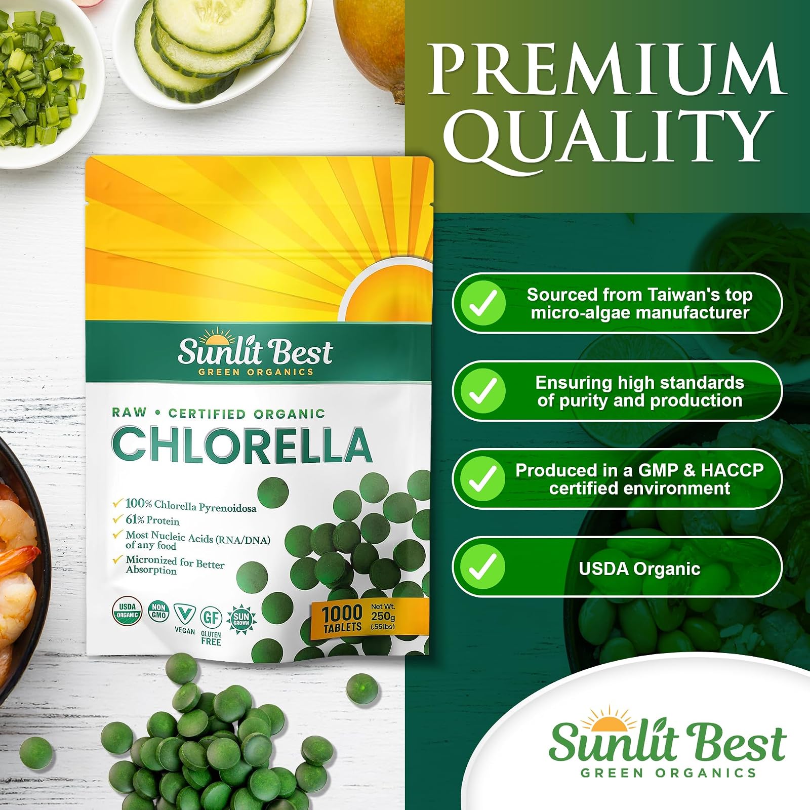 Sunlit spirulina and chlorella supplement