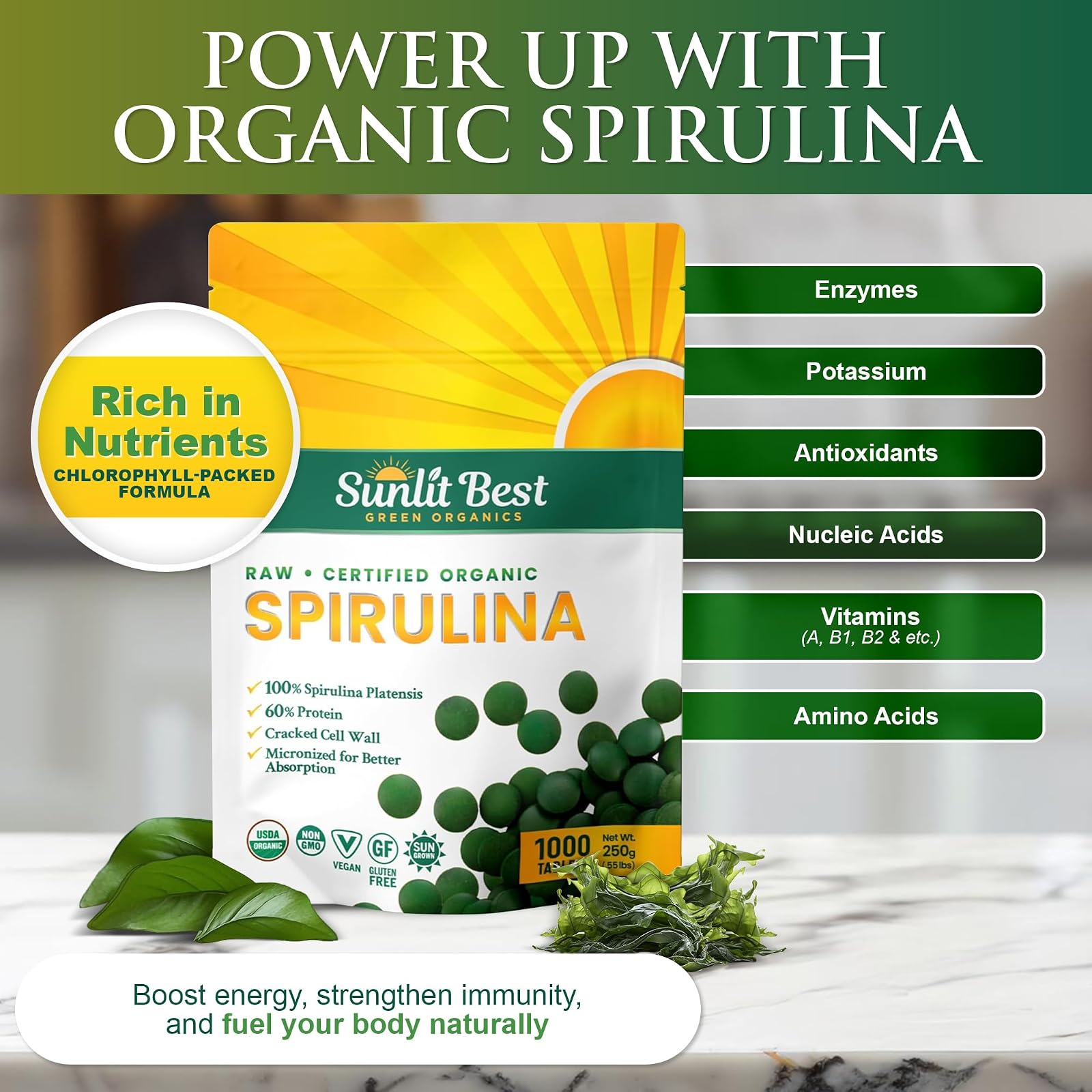 Sunlit spirulina for immune support