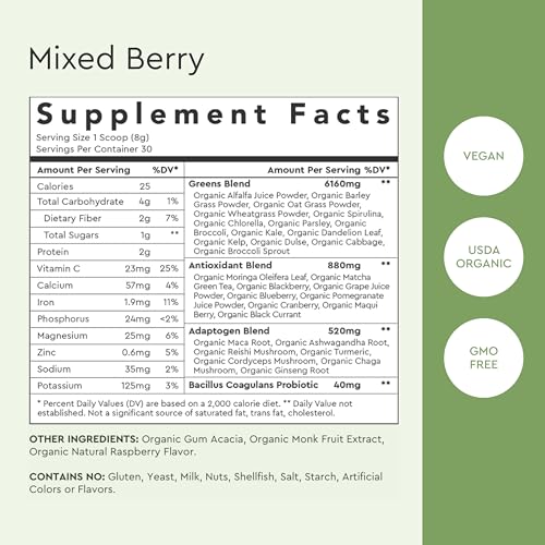 super greens powder with mixed berries