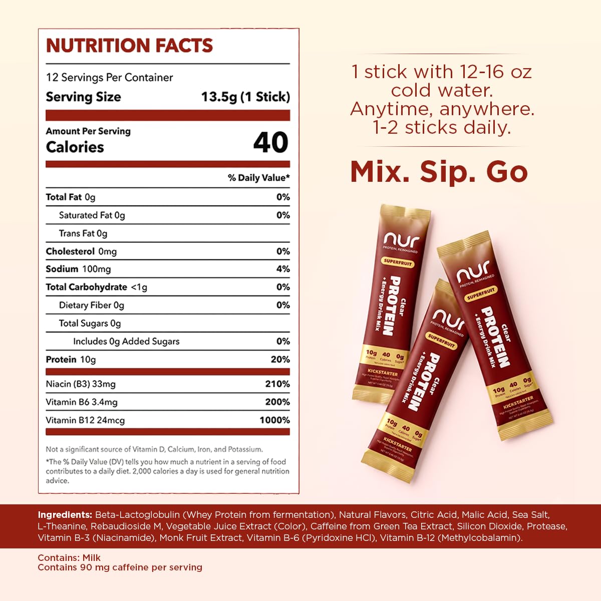 Superfruit flavour whey protein sticks