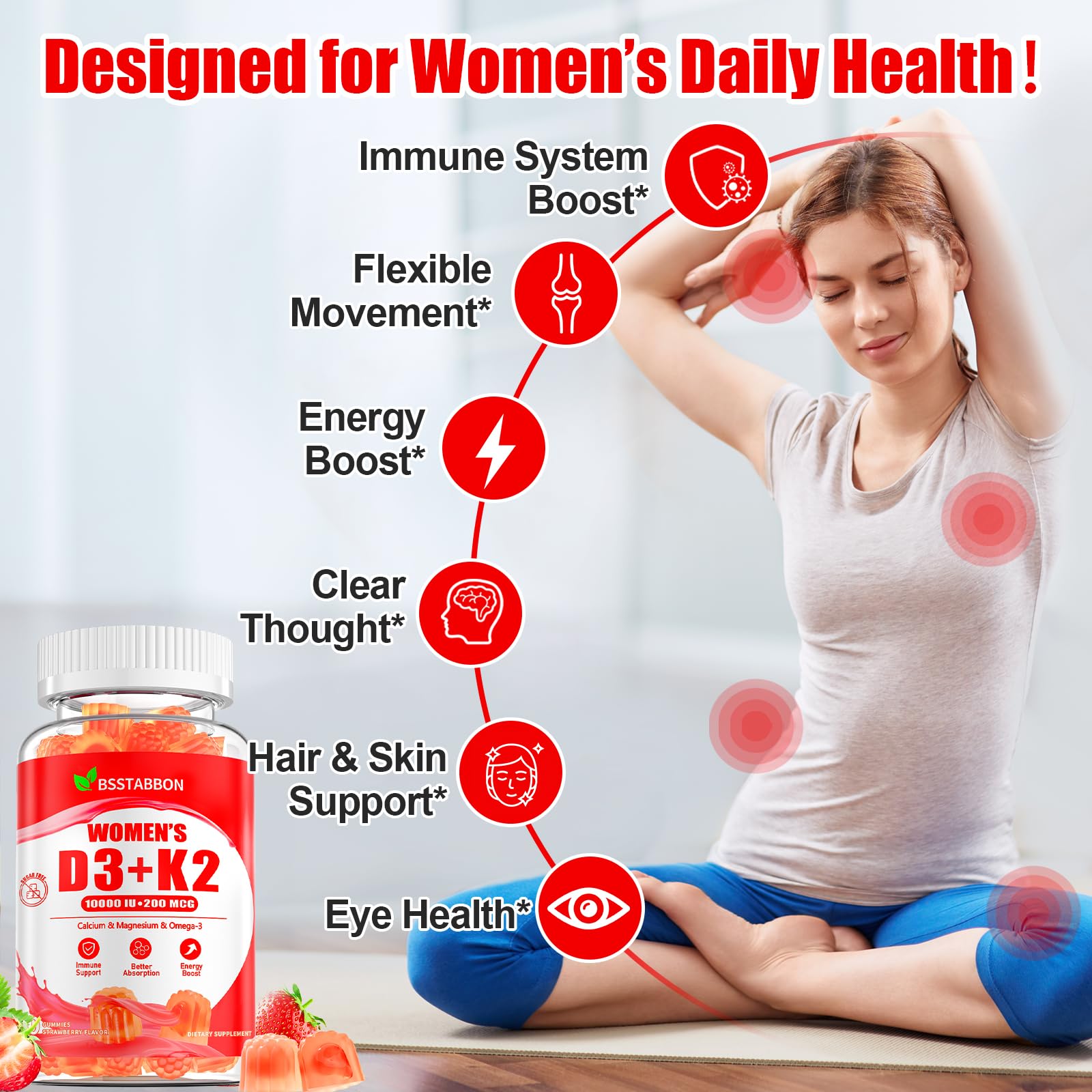 Supports bone health with Vitamin D3 K2