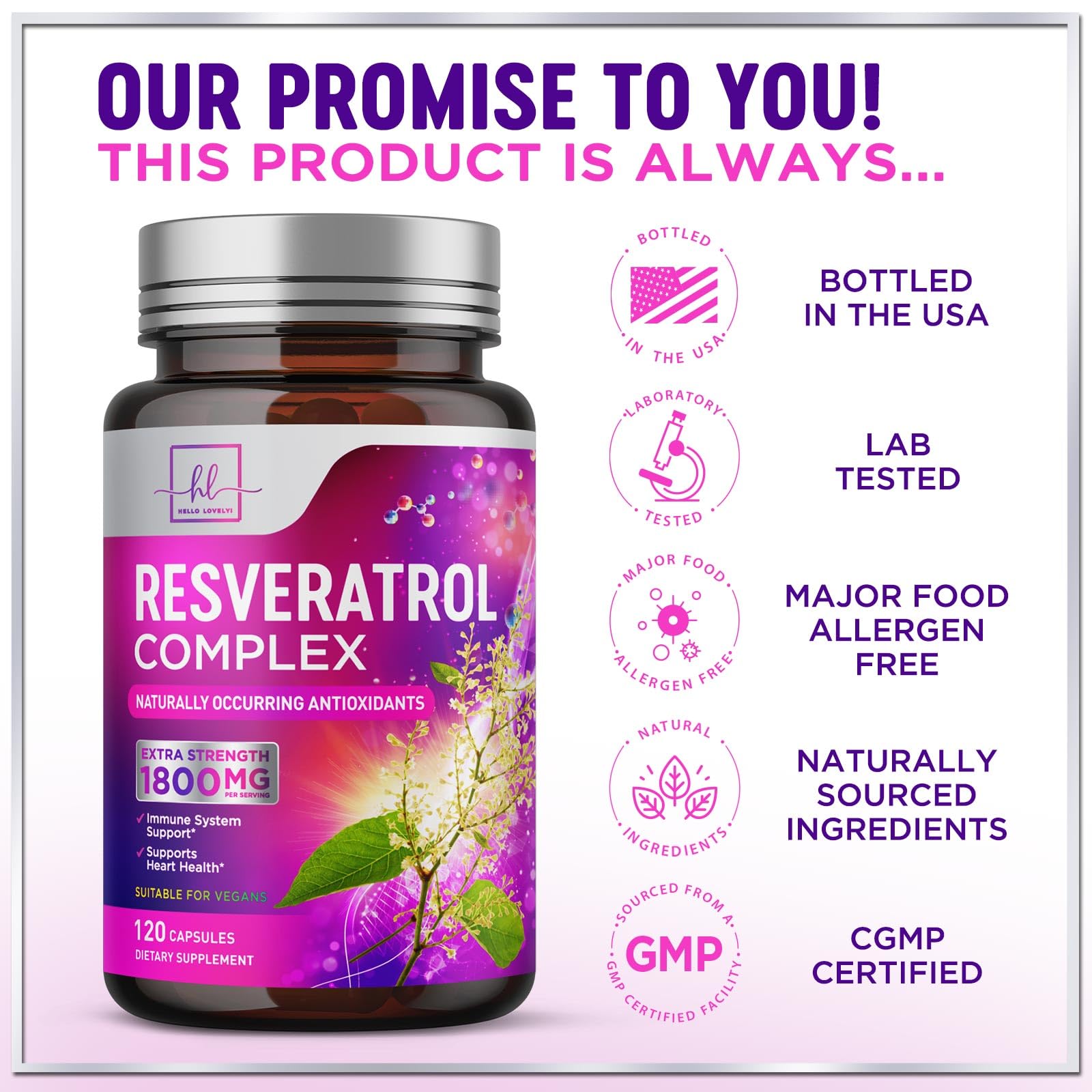 Supports heart health with Resveratrol