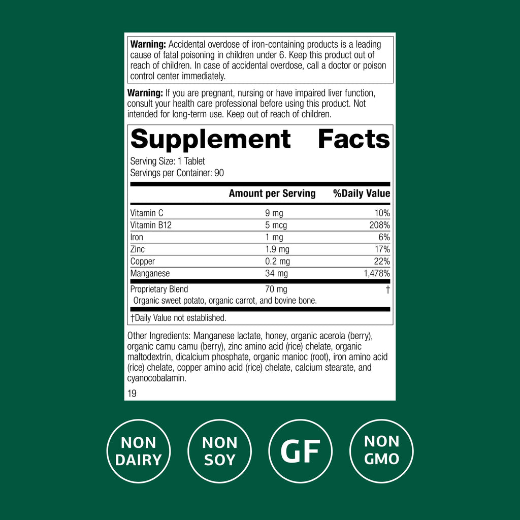 supports hemoglobin formation with manganese