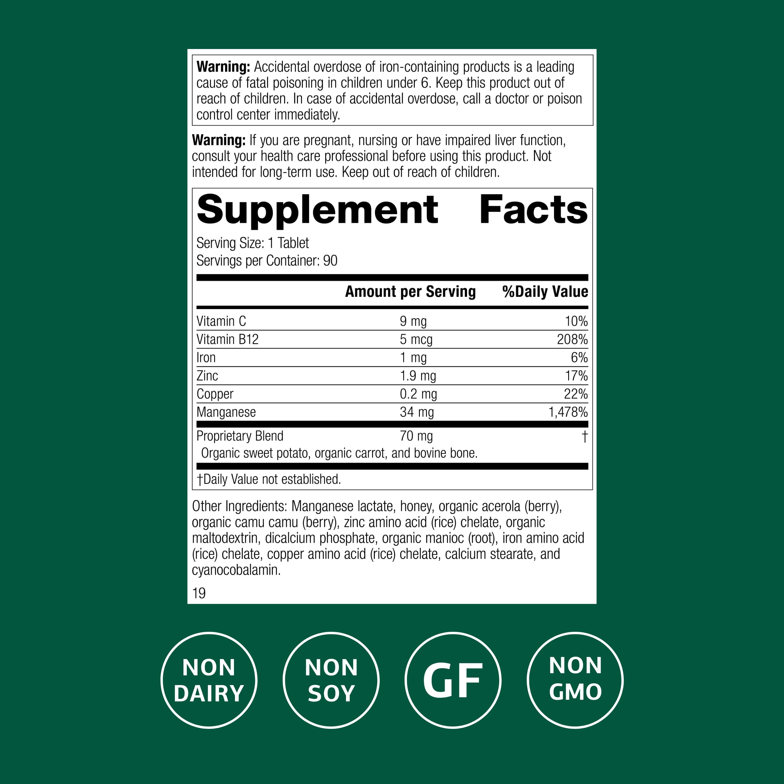 supports hemoglobin formation with manganese