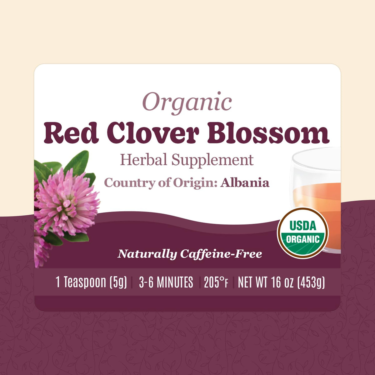 sustainable sourced red clover blossoms