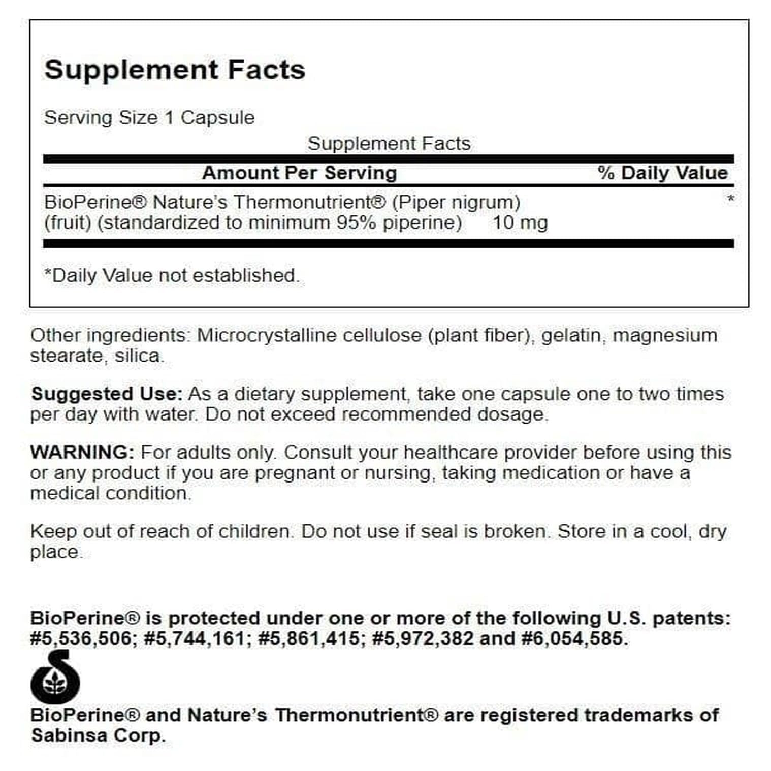 Swanson Bioperine 10 mg health support
