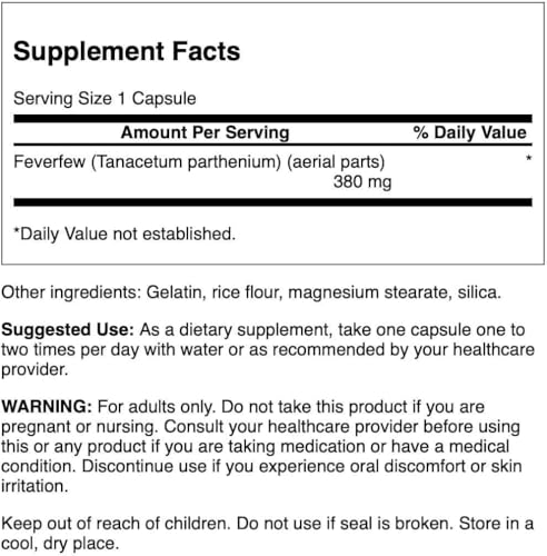 Swanson Feverfew capsules for migraine relief