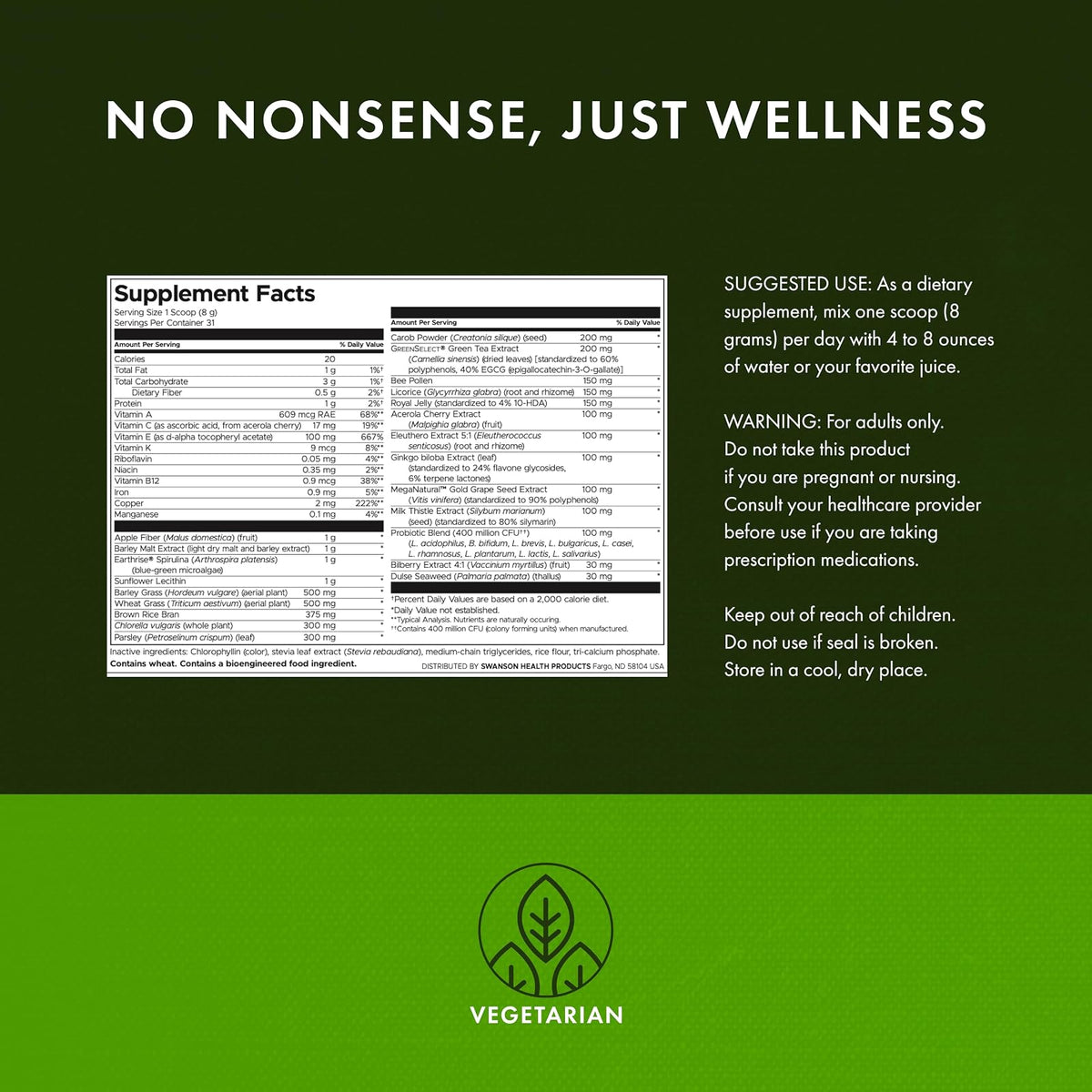 Swanson Super Green Max nutritional boost
