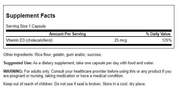 Swanson Vitamin D-3 bone health capsules