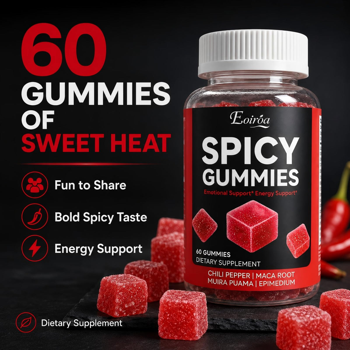Sweet heat chili gummies for sharing