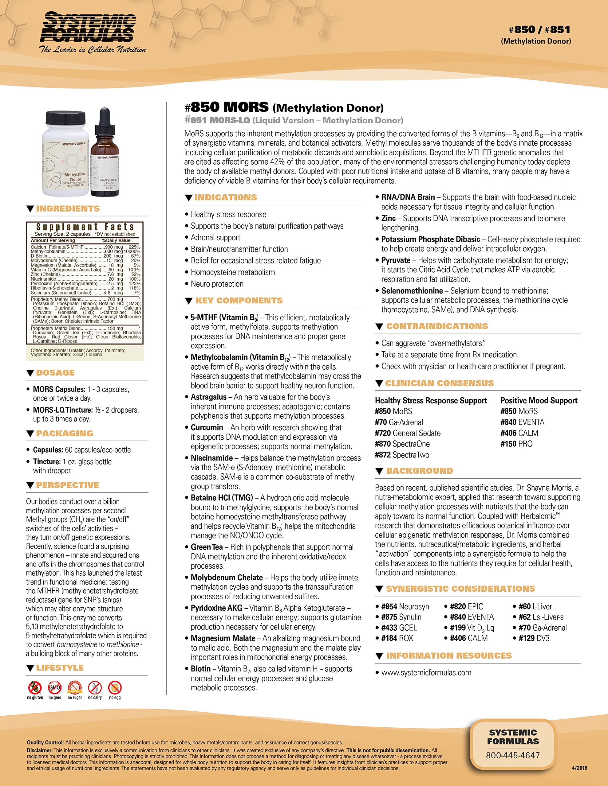 Systemic Formulas MORS for homocysteine metabolism