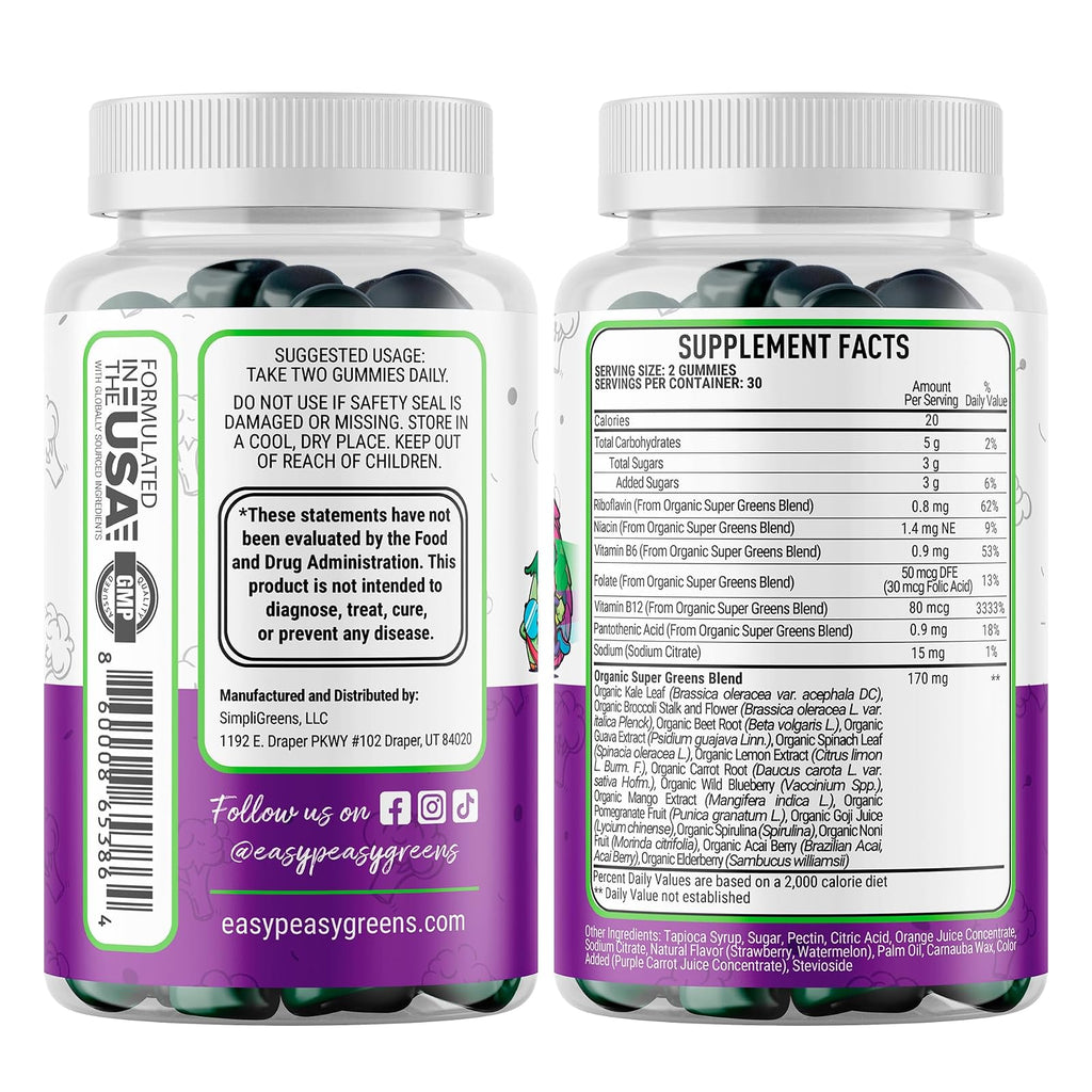 tasty EasyPeasyGreens gummies for kids