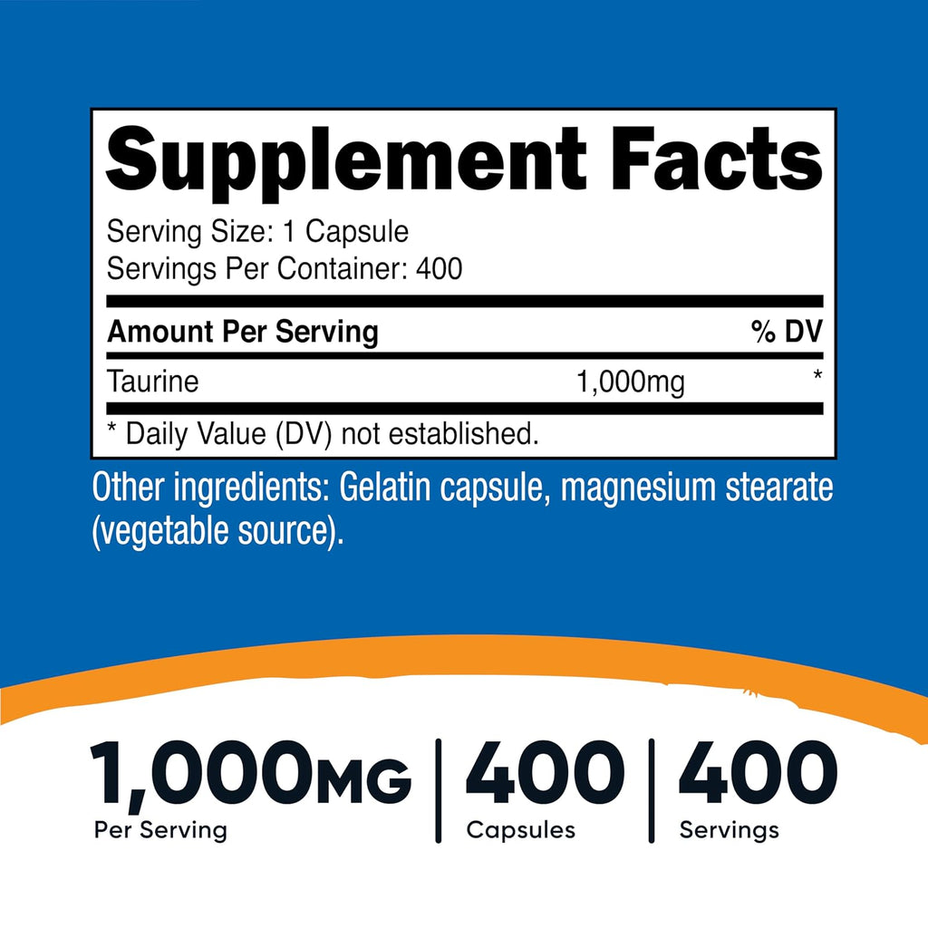 Taurine 1000 mg capsules for recovery