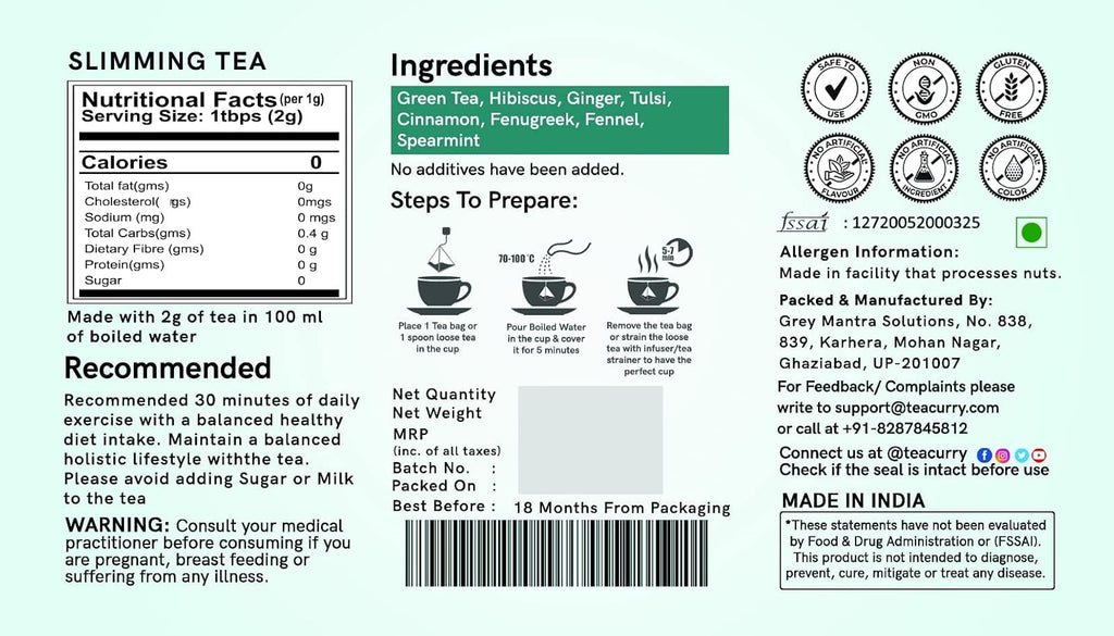 TEACURRY green tea bags for energy