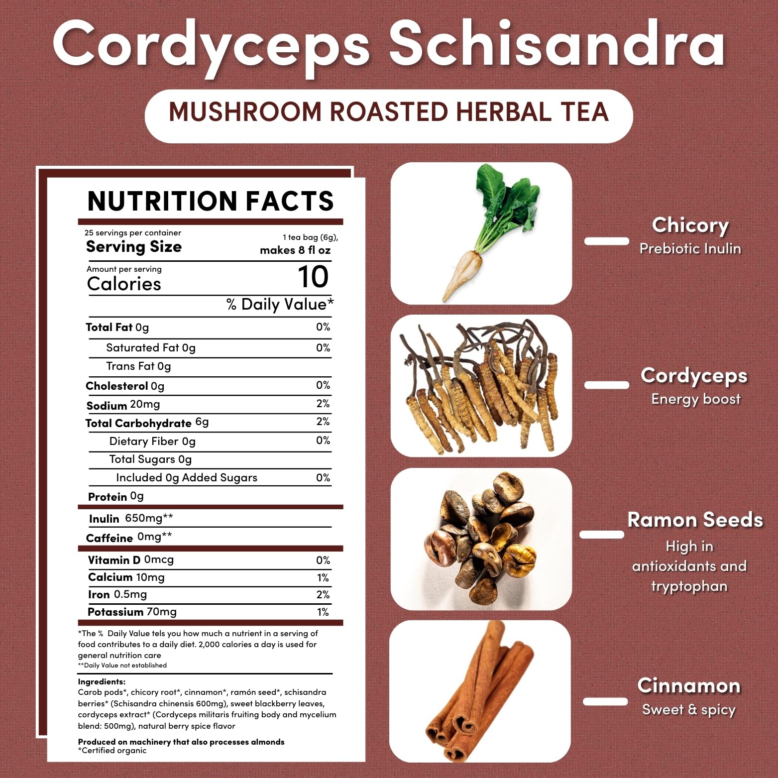 Teeccino Cordyceps Schisandra tea bags