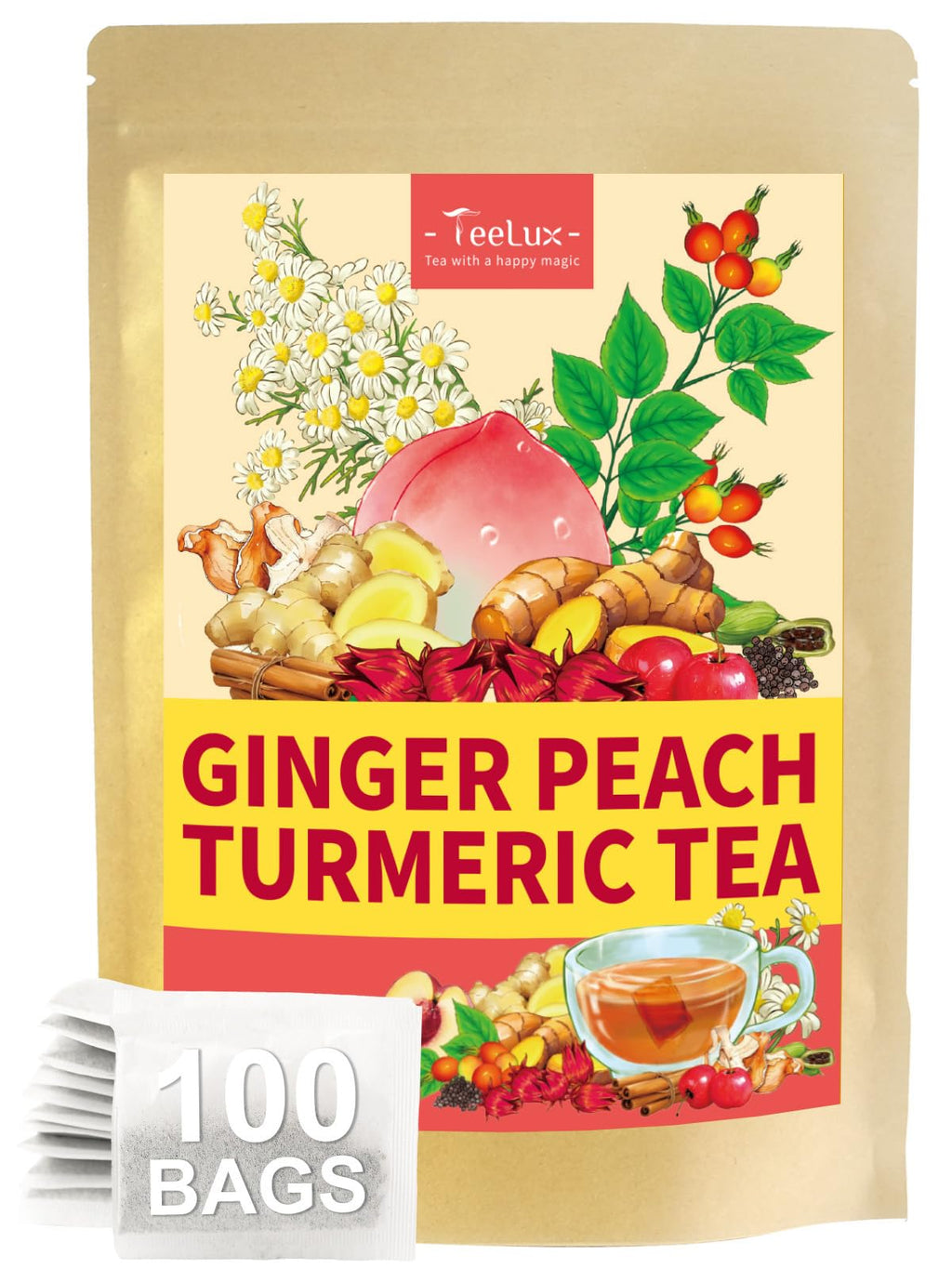 TeeLux ginger peach herbal tea bags