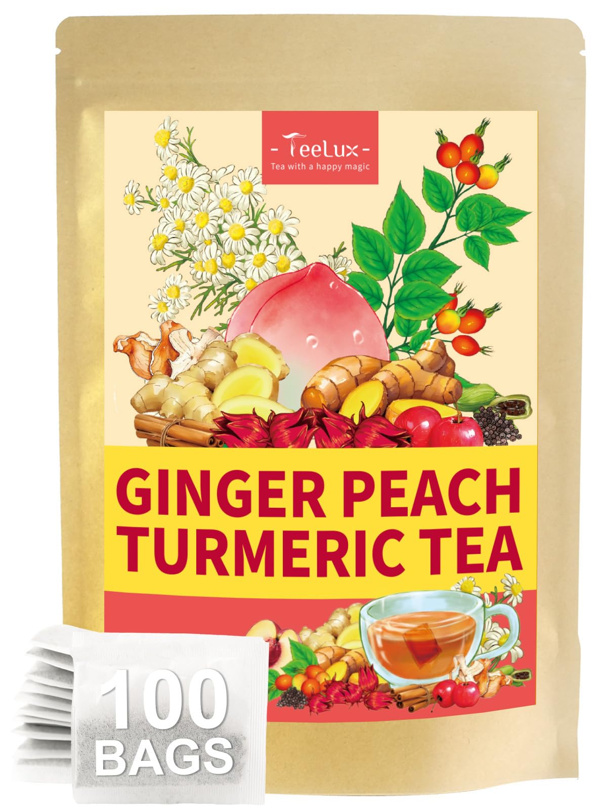 TeeLux ginger peach herbal tea bags