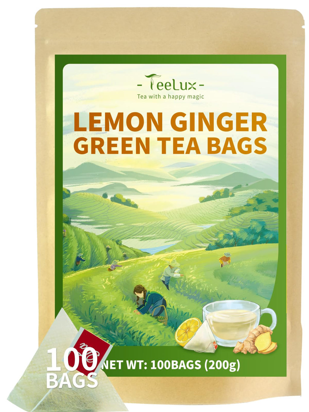 TeeLux lemon ginger green tea bags