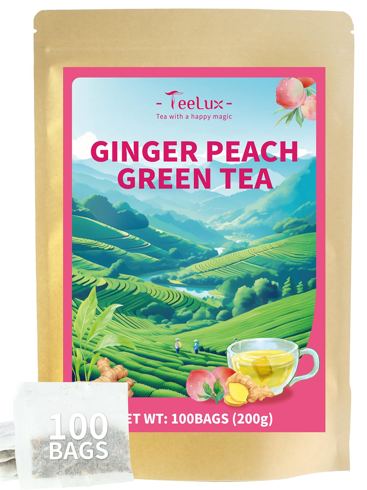 TeeLux peach ginger green tea bags