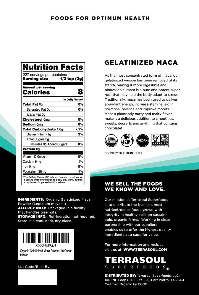 Terrasoul superfoods maca powder nutrition