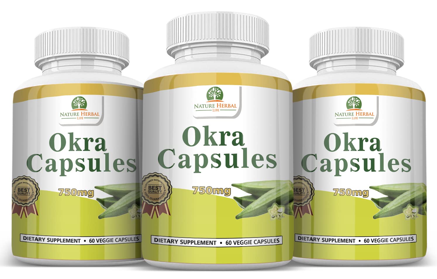 three bottles of okra supplements