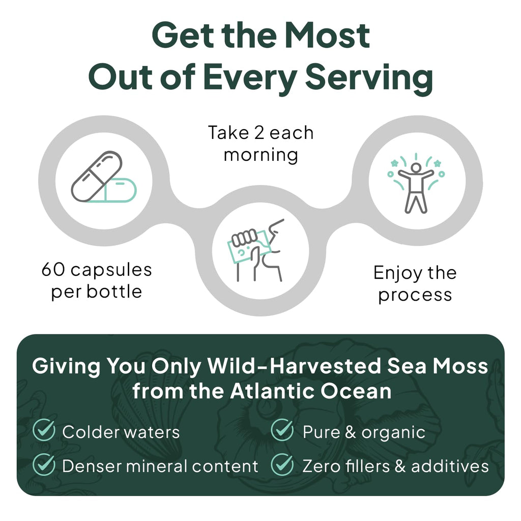 three bottles of sea moss capsules