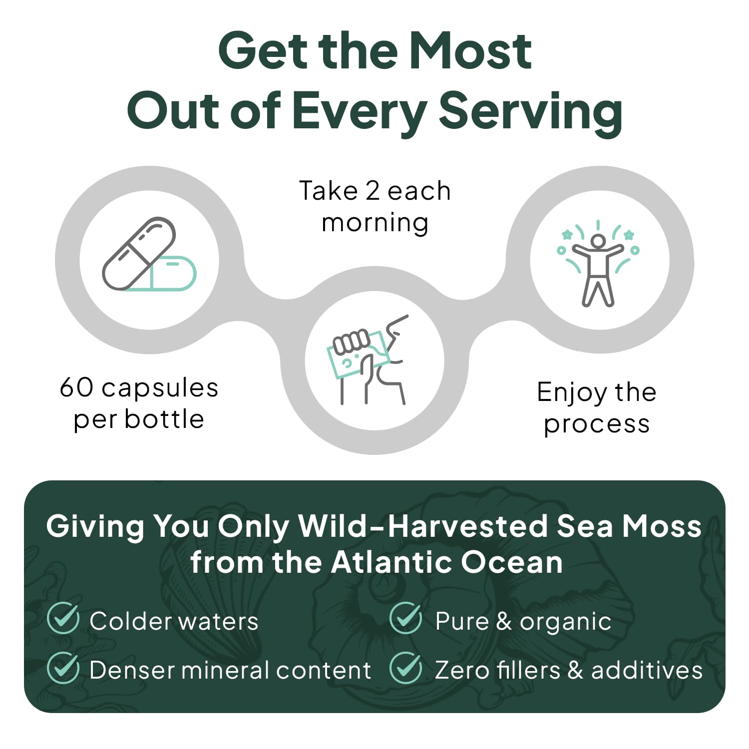 three bottles of sea moss capsules