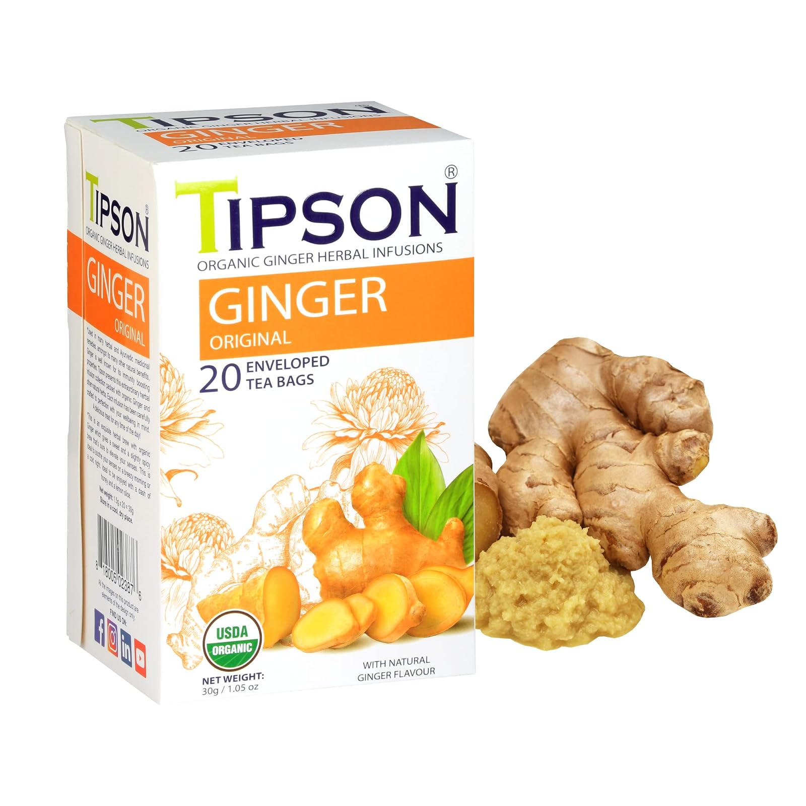 Tipson organic ginger herbal tea bags