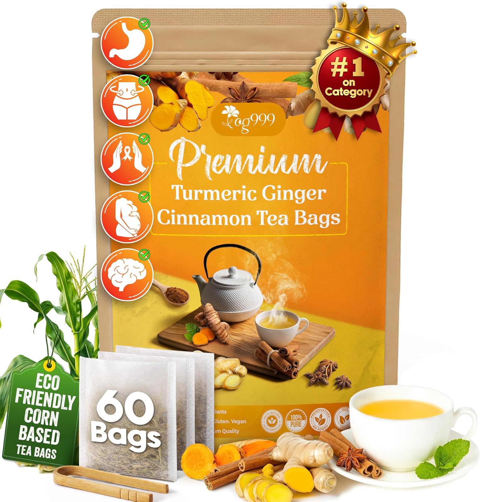 TOG999 turmeric ginger cinnamon tea bags