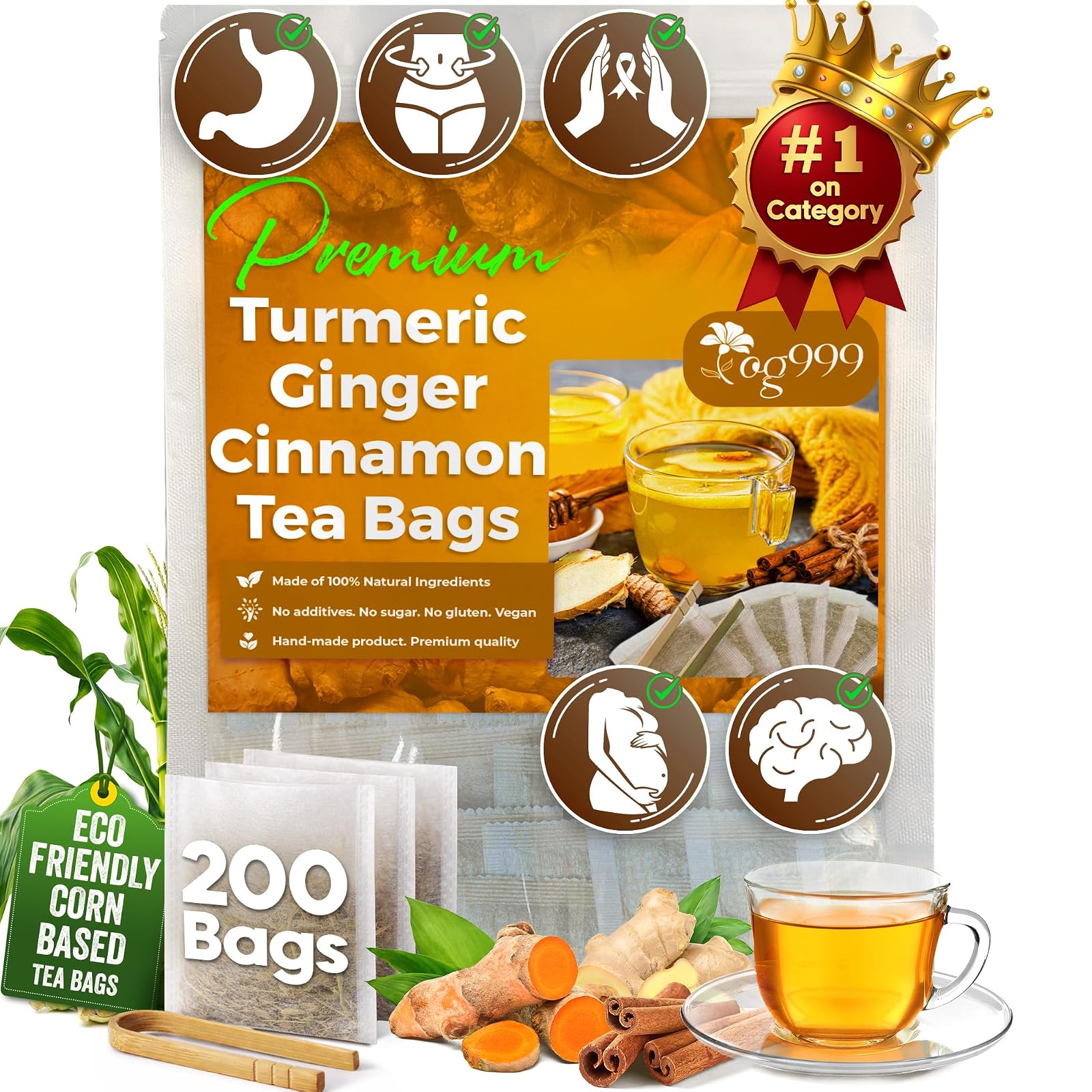 TOG999 turmeric ginger cinnamon tea bags
