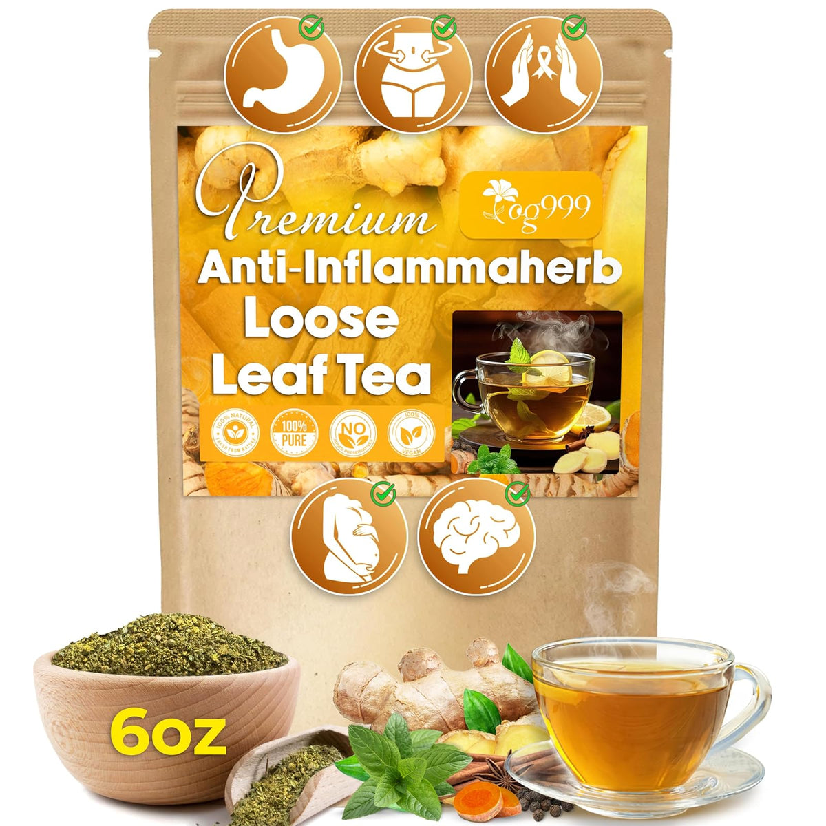 TOG999 turmeric ginger cinnamon tea bags