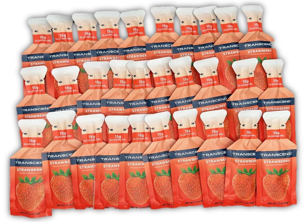 Transcend strawberry glucose gels for energy