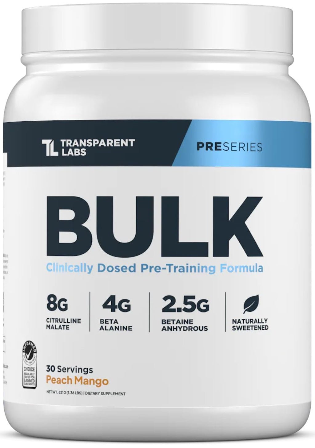Transparent Labs pre-workout powder peach mango