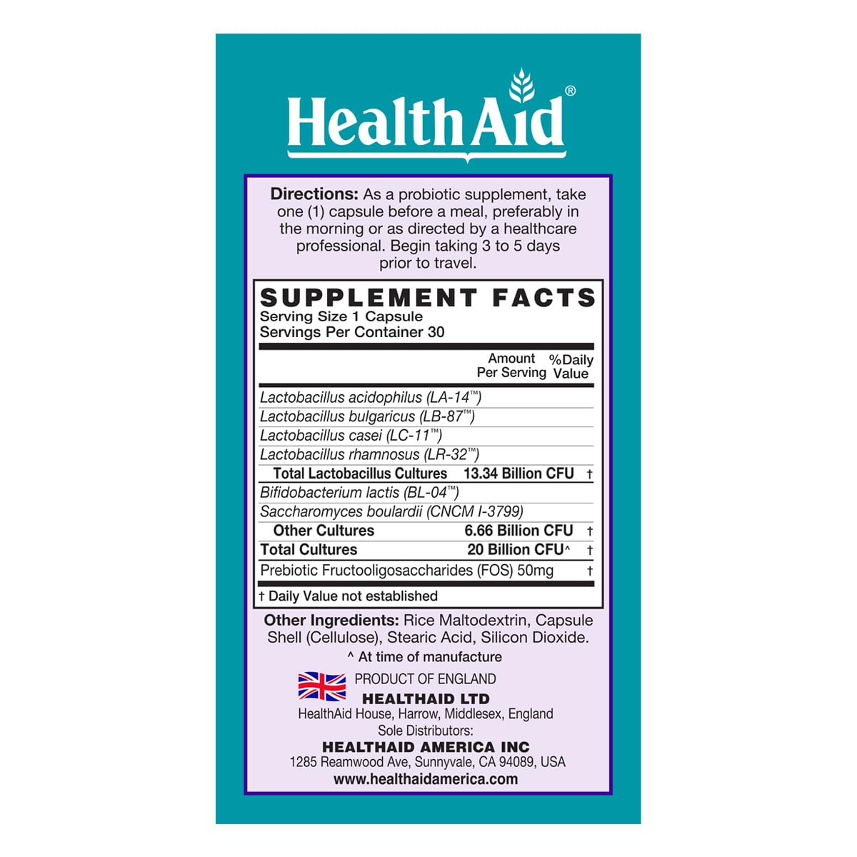 TravelProbio 20 billion CFU capsules