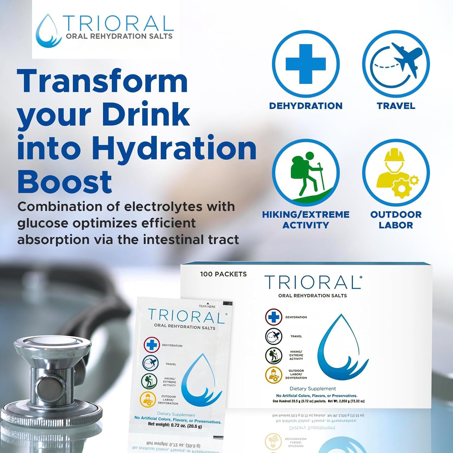 TRIORAL electrolyte packets for quick rehydration