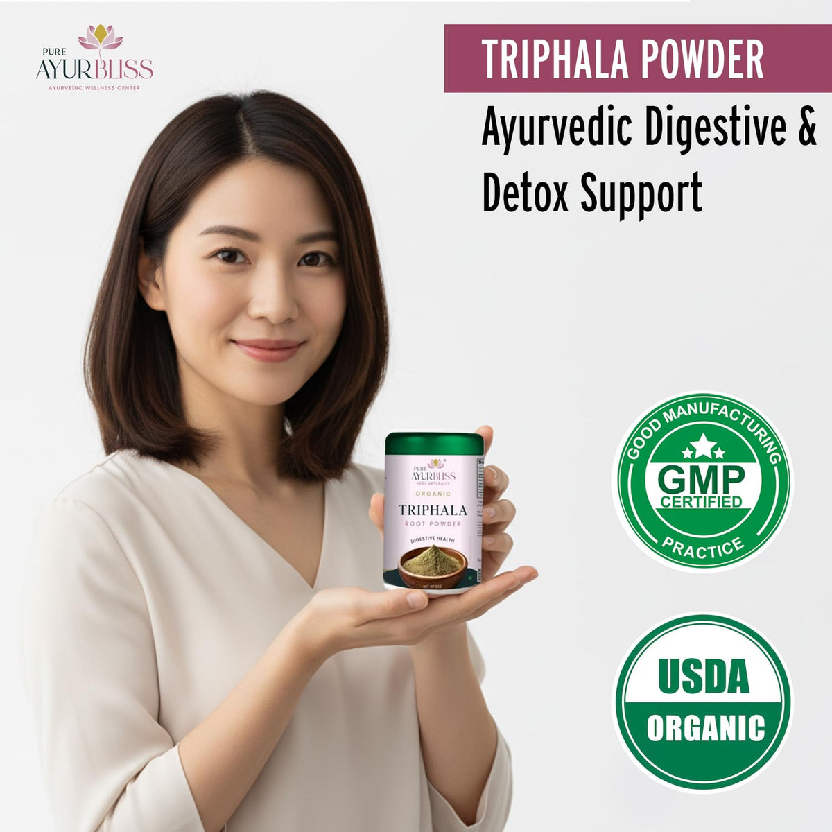 Triphala powder in convenient 8 oz tin