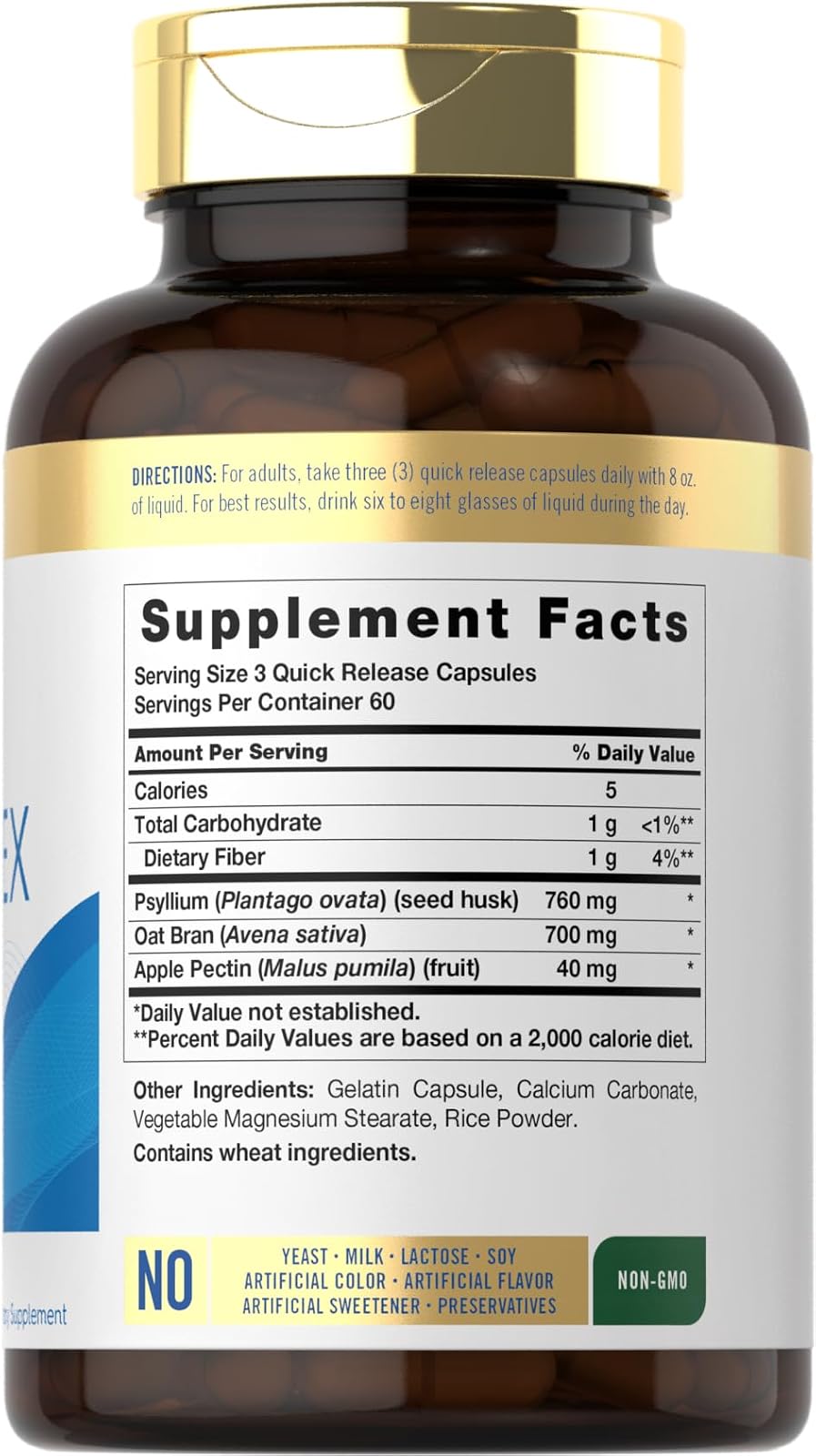 Triple action fiber complex capsules
