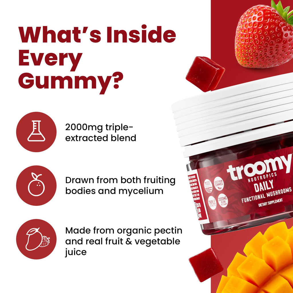 Triple-extracted mushroom gummies for wellness