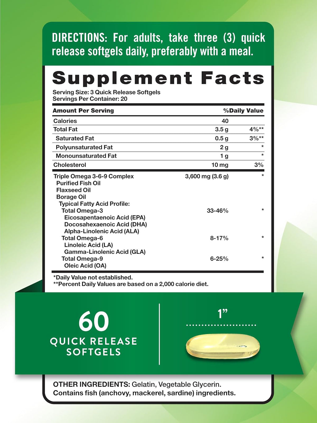 Triple Omega 3-6-9 softgels for health