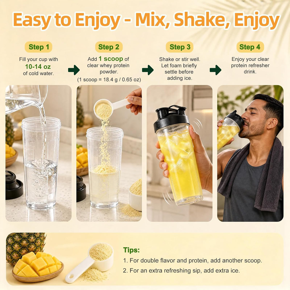 tropical flavour protein supplement drink