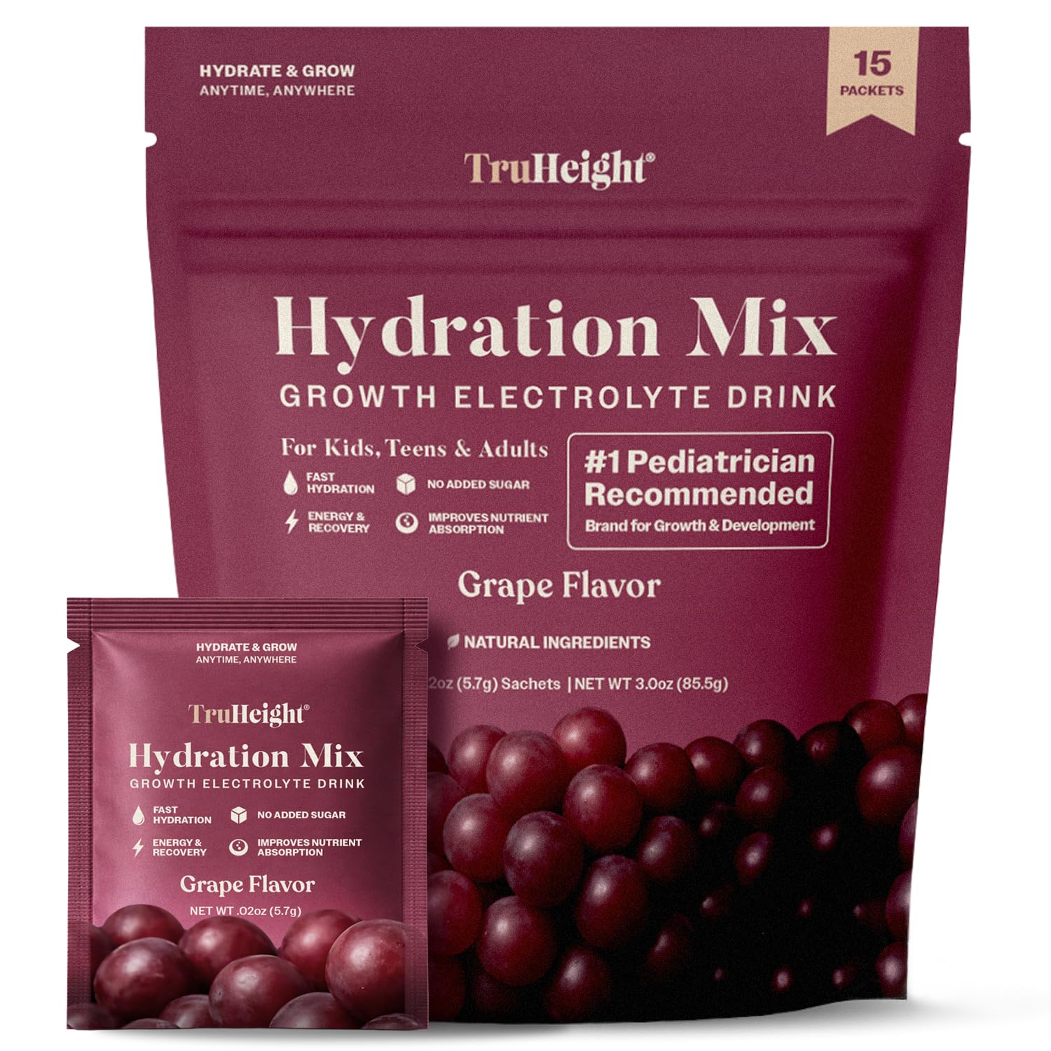TruHeight hydration packets grape flavour