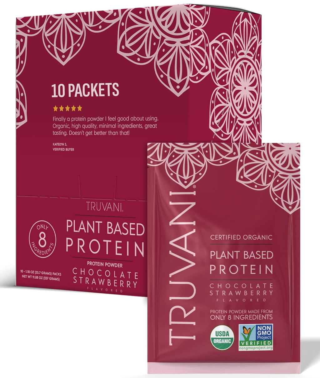 Truvani organic chocolate strawberry protein