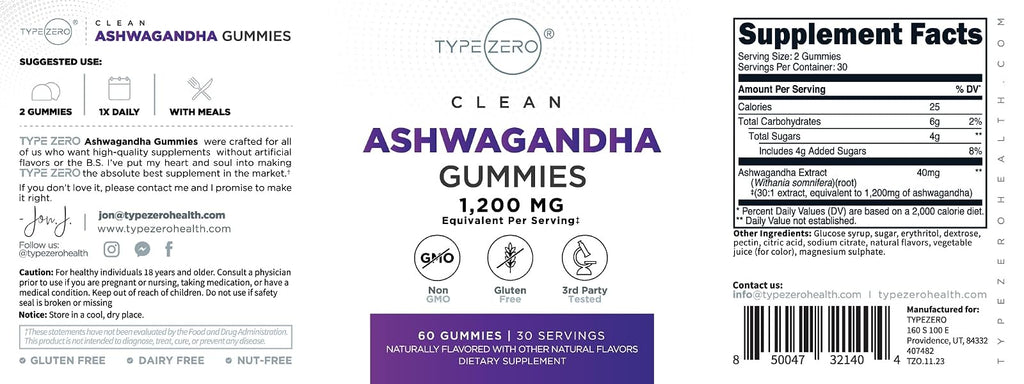 Type Zero Ashwagandha energy boosting gummies