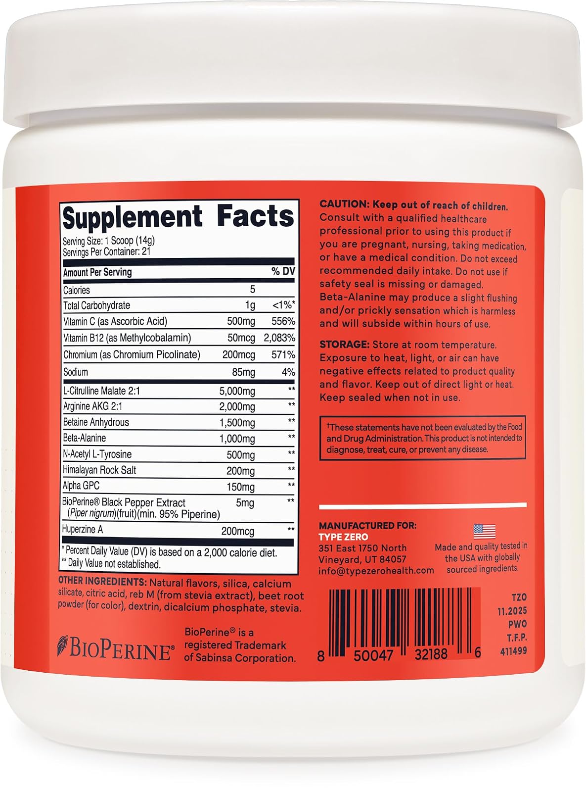Type Zero clean pre workout formula
