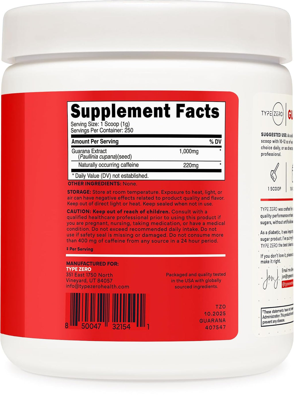 Type Zero Guarana Powder revitalizing drink option