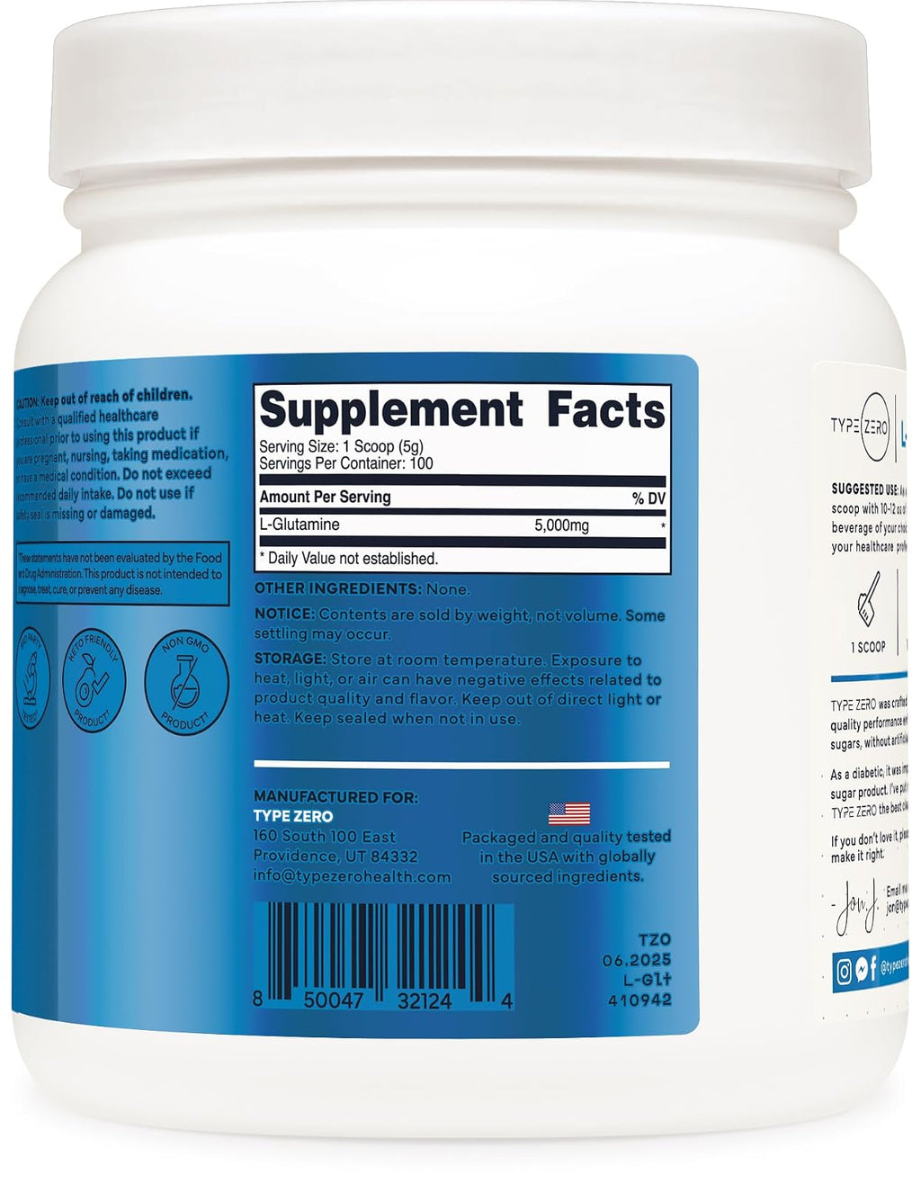 Type Zero l-glutamine for workout support