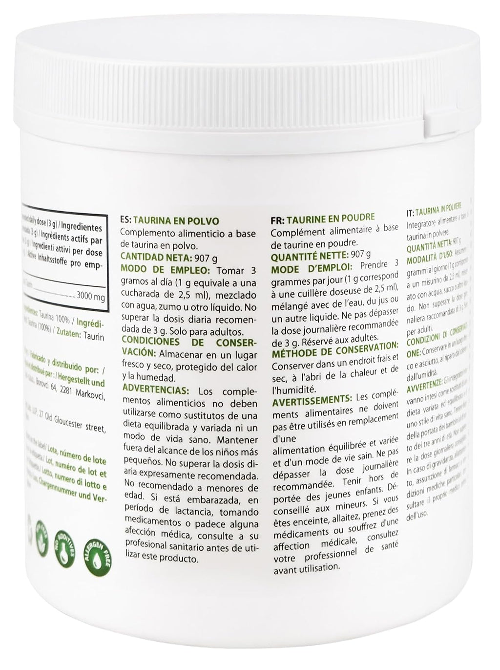 unflavored amino acids taurine supplement