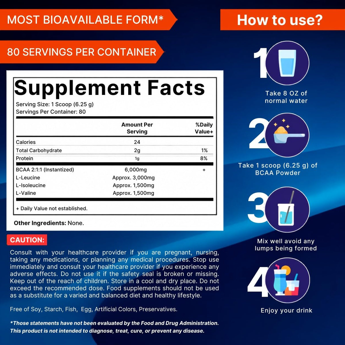 Unflavored BCAA powder for versatile mixing
