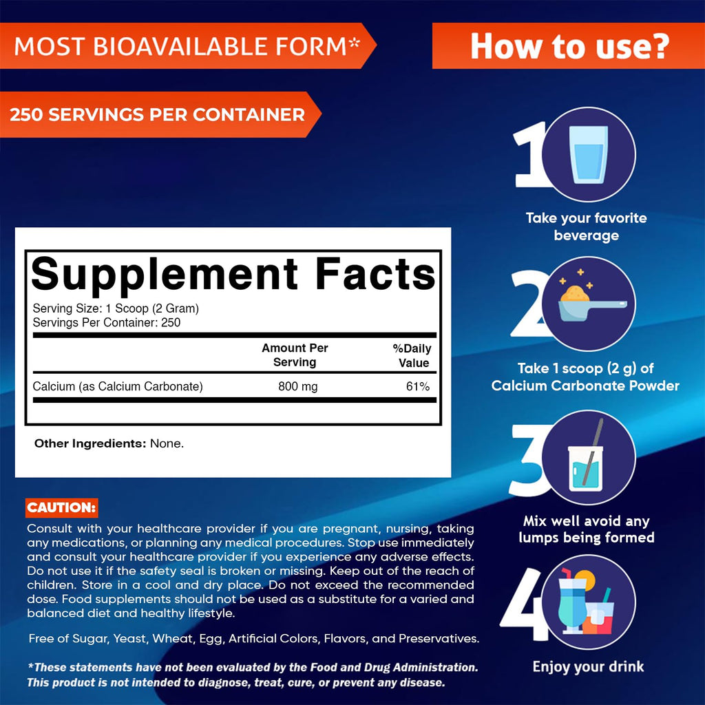 Unflavored calcium carbonate for baking