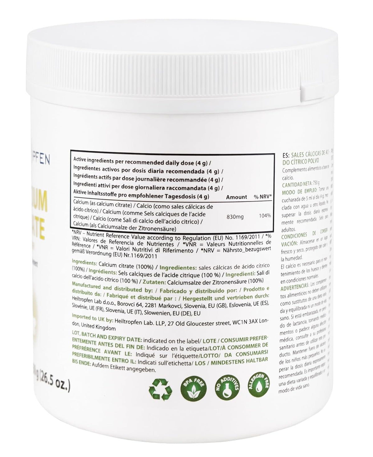 Unflavored Calcium Citrate supplement for daily use